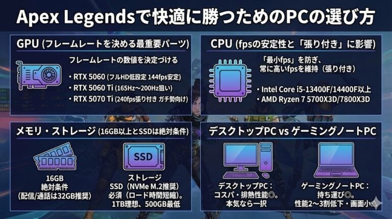 【最新】Apex LegendsおすすめゲーミングPC！144fps・240fps張り付きの推奨スペックと安いモデルを解説 | パソコンセレクト